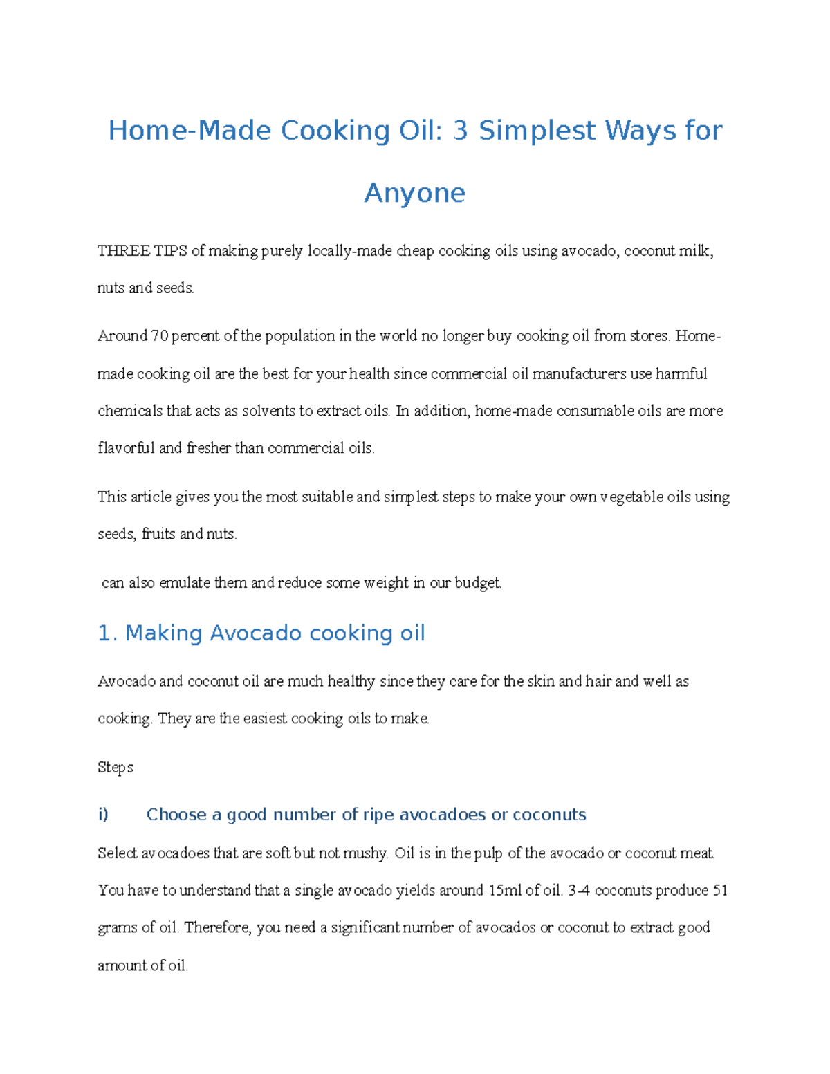 Home-Made Cooking Oil: 3 Simple Steps to Make Your Own - Studocu