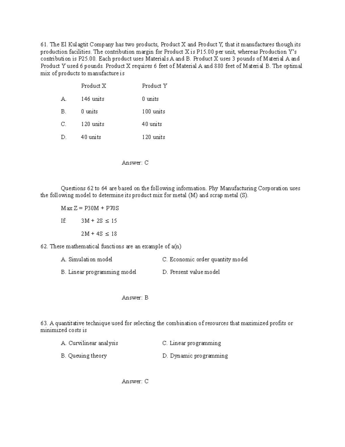 Linear Programming & PERT Overview: Agamata Reviewer (Montederamos ...