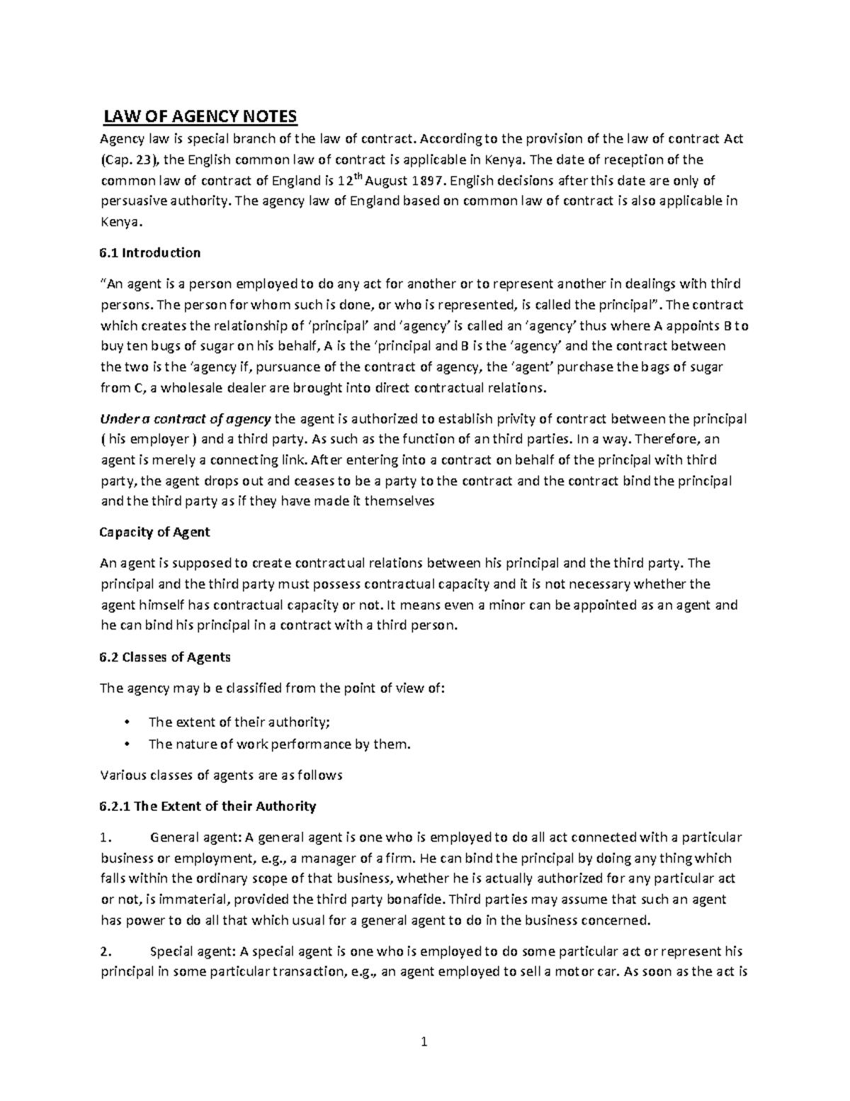 LAW OF AGENCY NOTES (LAW 101) - Comprehensive Overview - Studocu