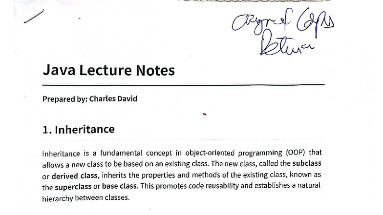 Java CS Lecture Notes: Inheritance, Polymorphism & Abstraction - Studocu