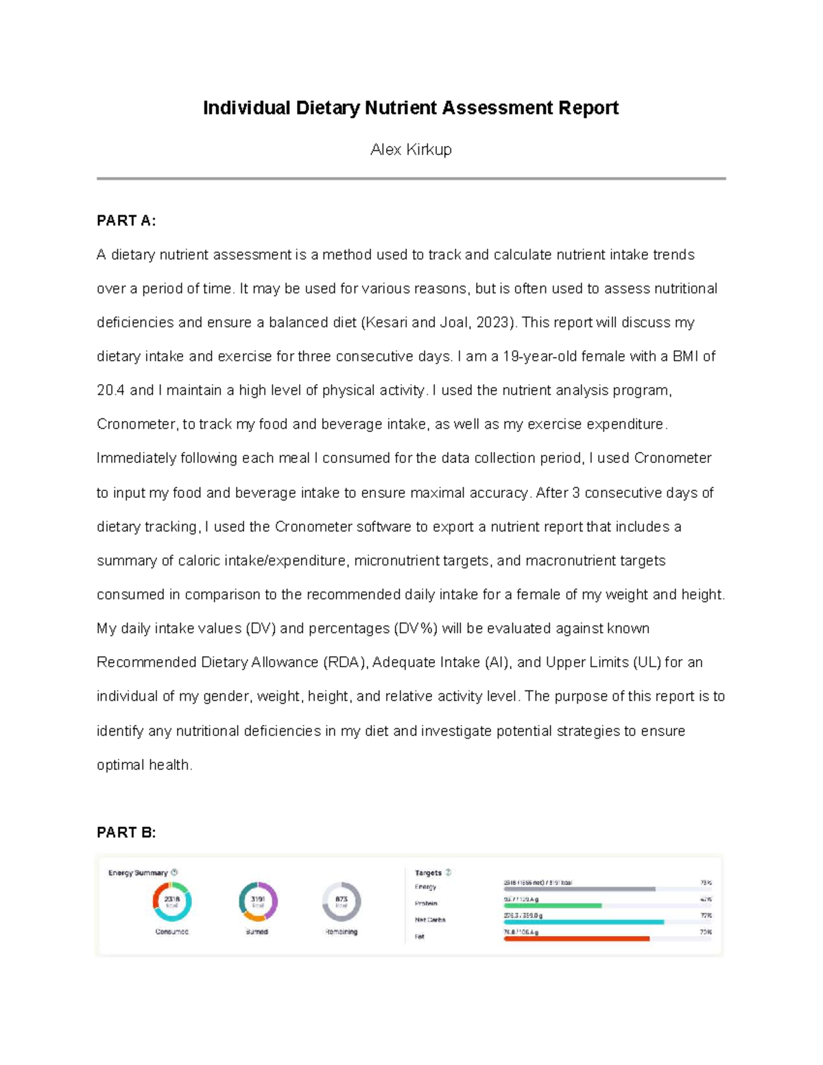 Dietary Nutrient Assessment Report: Tracking Intake & Health (Part A) - Studocu