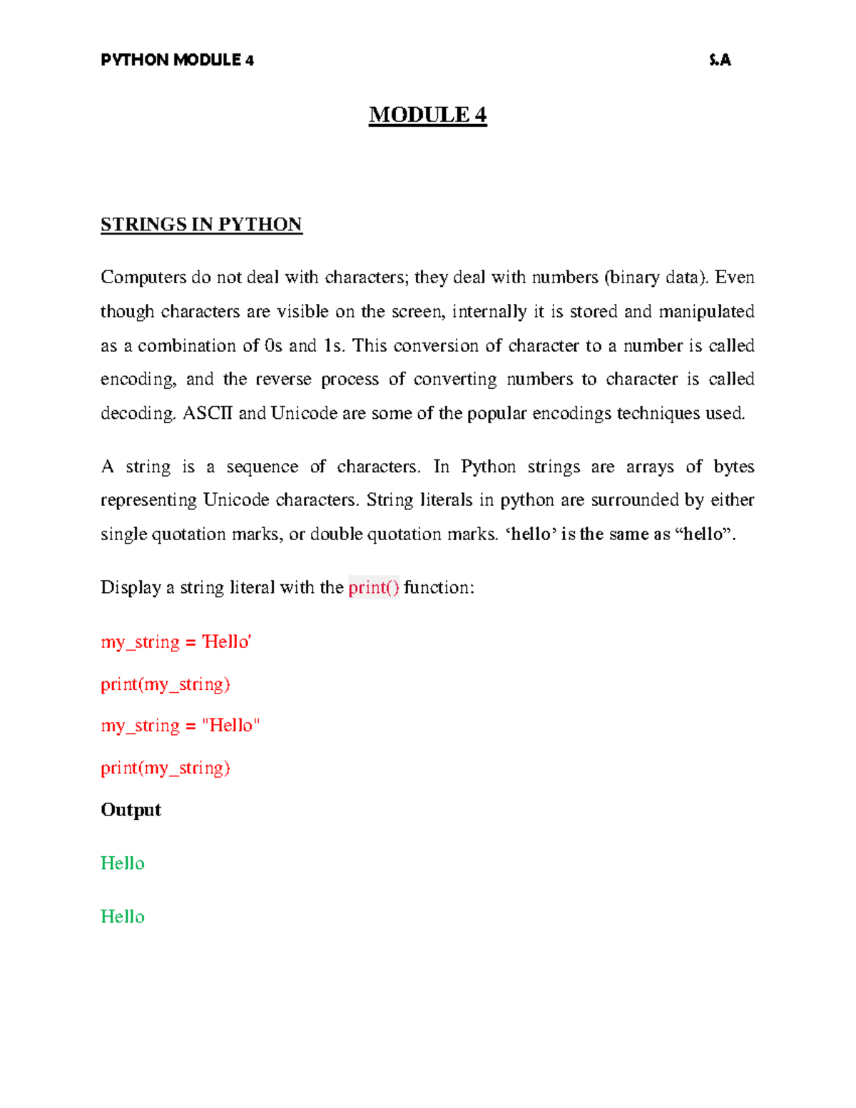 PYTHON MODULE 4 S.A: Comprehensive Guide to Strings in Python - Studocu