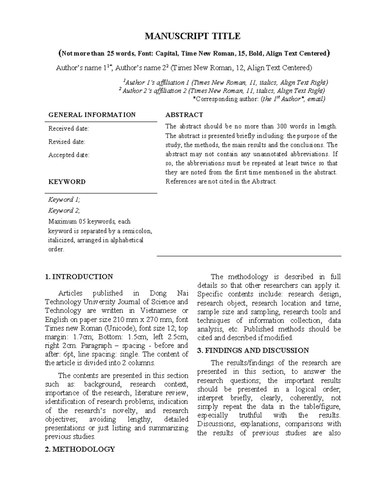 Template for Manuscript Submission (BC NKKH) - Guidelines and Format - Studocu