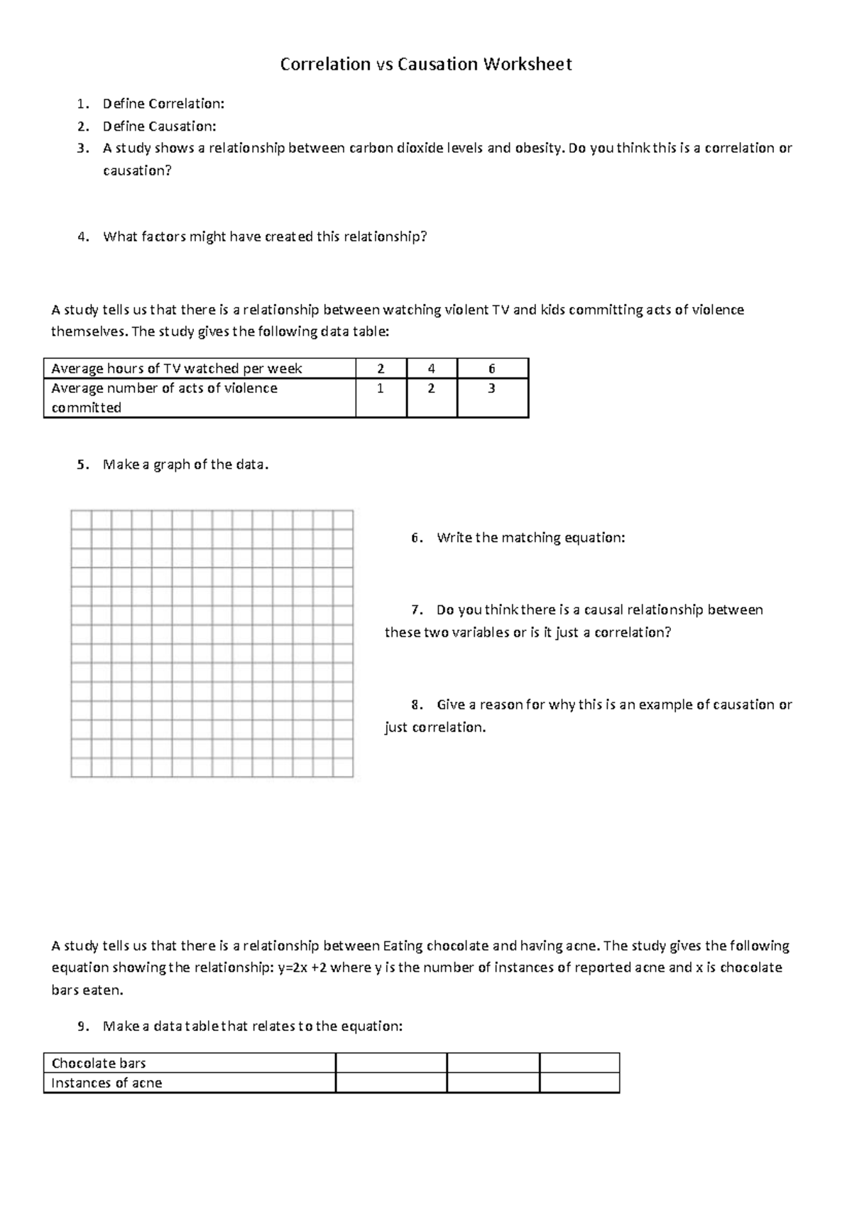 Correlation vs Causation Worksheet Analysis and Exercises - Studocu