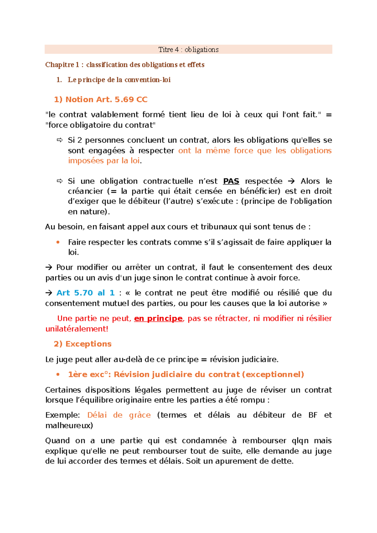 Droit Civil - Titre 4 : Classification des Obligations et Effets - Studocu