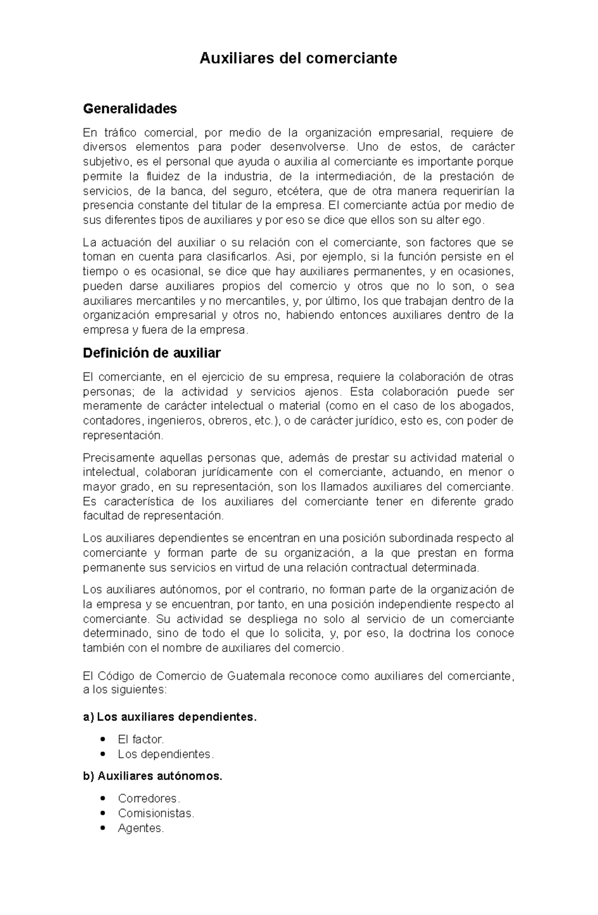 Auxiliares del Comerciante: Generalidades y Funciones (Código de ...