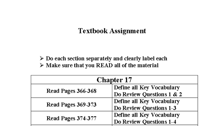 Textbook Assignment (Chapter 17-18) - Key Vocabulary & Review Questions ...