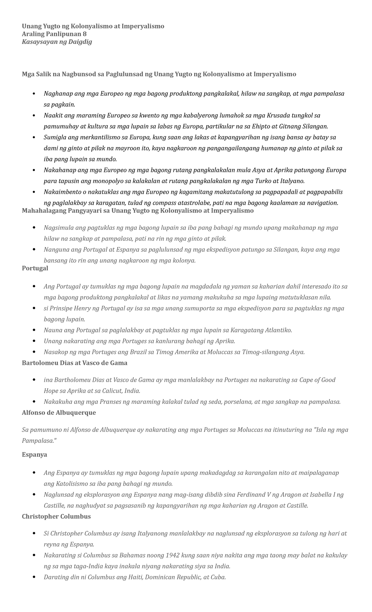 Unang Yugto ng Kolonyalismo at Imperyalismo sa Q3 - Araling Panlipunan ...
