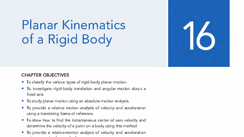 Chapter 16 - Planar Kinematics of a Rigid Body (MCLE233) - Studocu