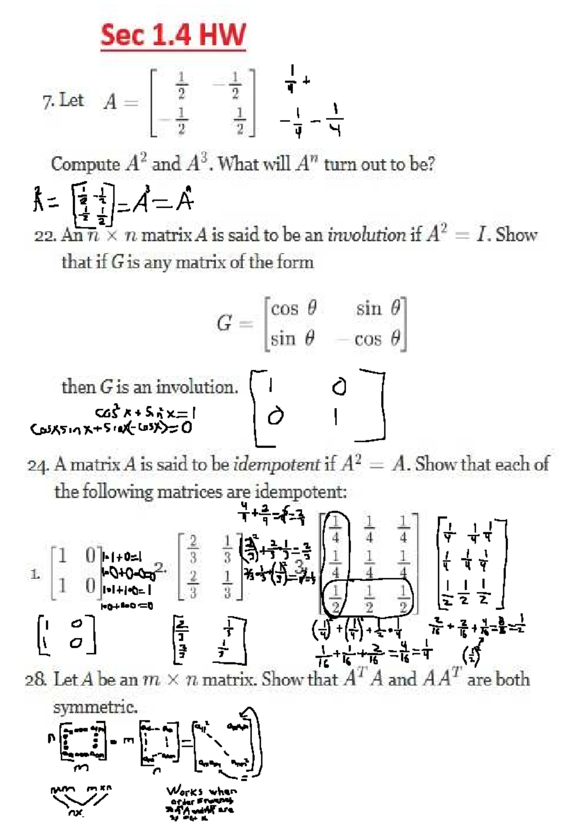 HW 4 - MATH 160: Involution and Idempotent Matrices - Studocu