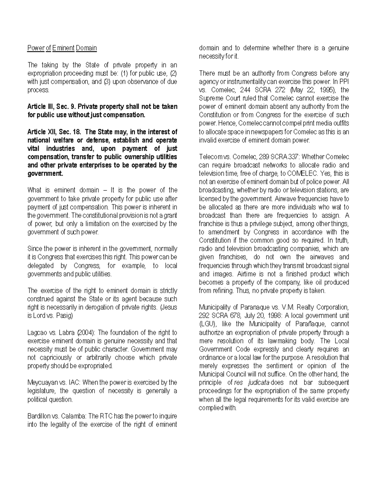 Eminent Domain: Key Principles and Judicial Insights - Studocu