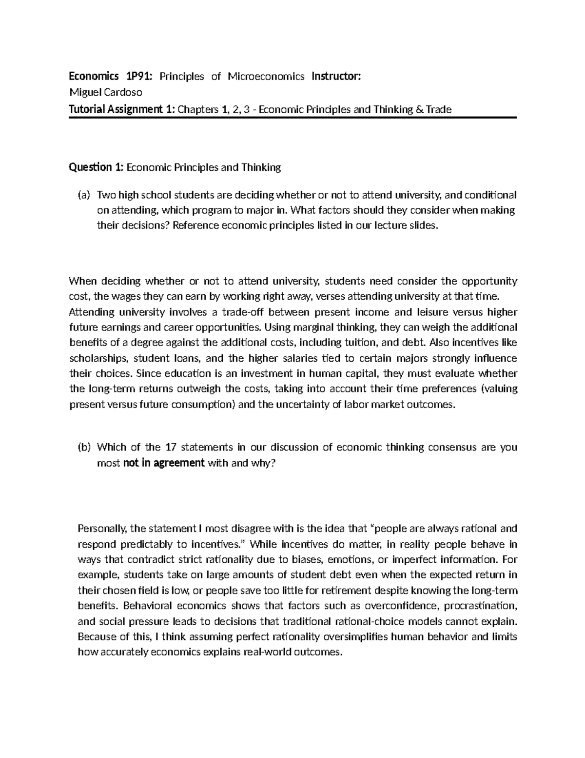 Economics 1P91 F2025: Tutorial Assignment 1 - Microeconomic Principles ...