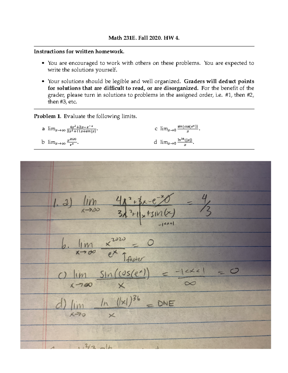 Math 231E Fall 2020 - Homework 4 Solutions and Instructions - Studocu