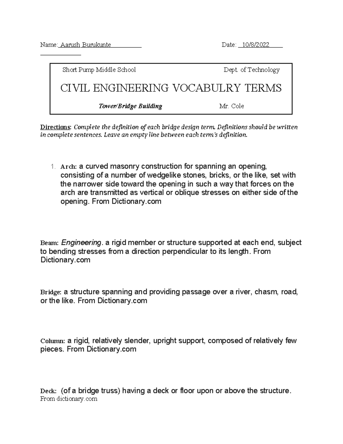 CIVIL ENGINEERING VOCABULARY TERMS - Definitions and Concepts - Studocu
