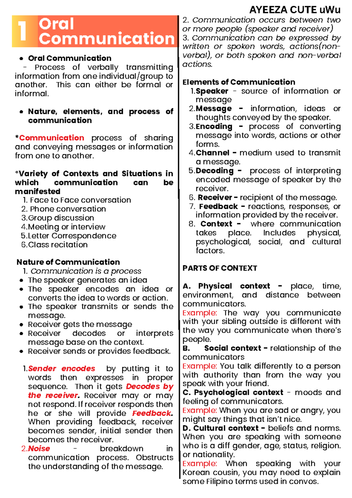 Orcom-2: Comprehensive Reviewer for Oral Communication 1st Sem - Studocu