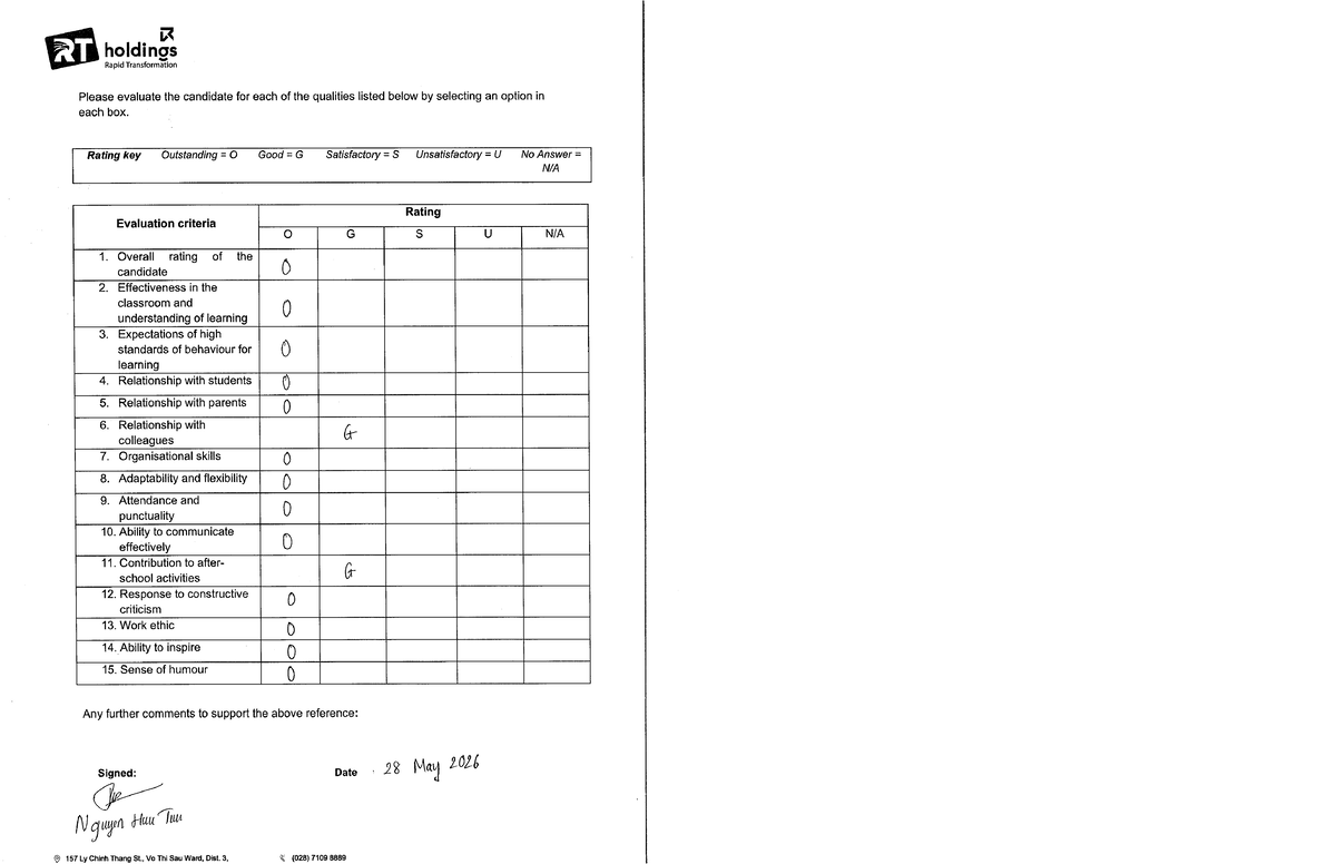 K RT Holdings Candidate Evaluation Form - May 2026 - Studocu