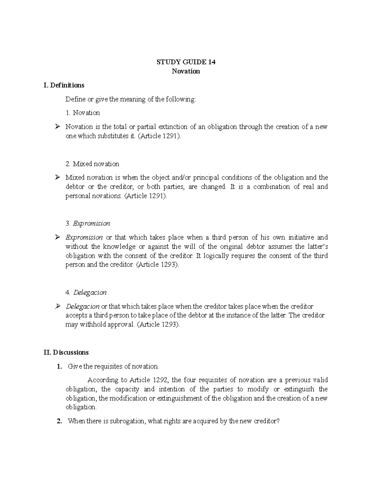 Oblicon Study Guide: Novation Concepts and Legal Implications - Studocu
