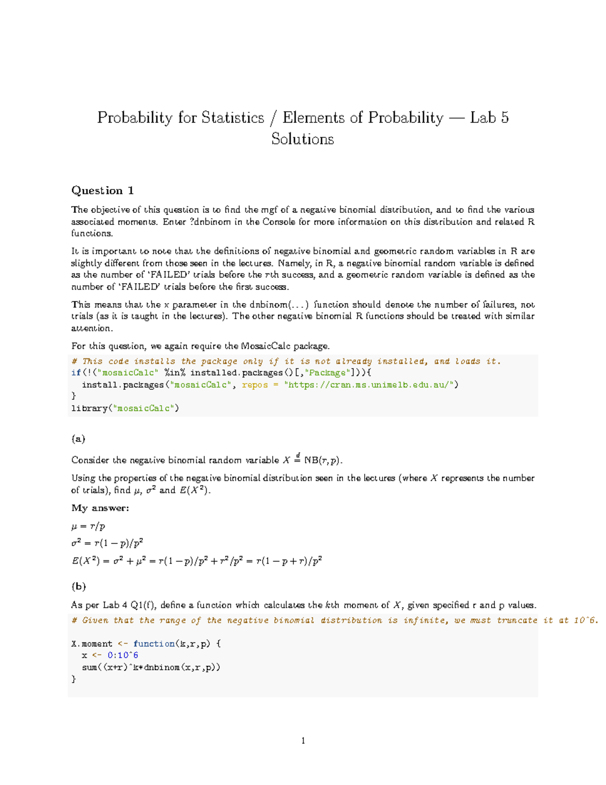 Lab 5 Solutions: R-Studio Code for Binomial & Poisson Distributions ...