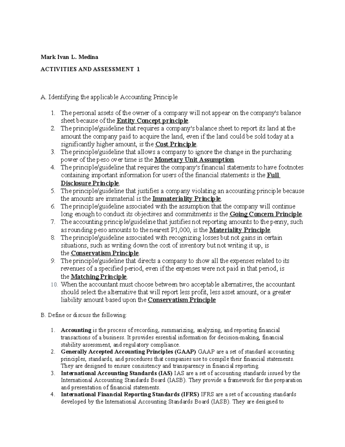 ACCT 101: Assignment 1 - Key Accounting Principles Explained - Studocu