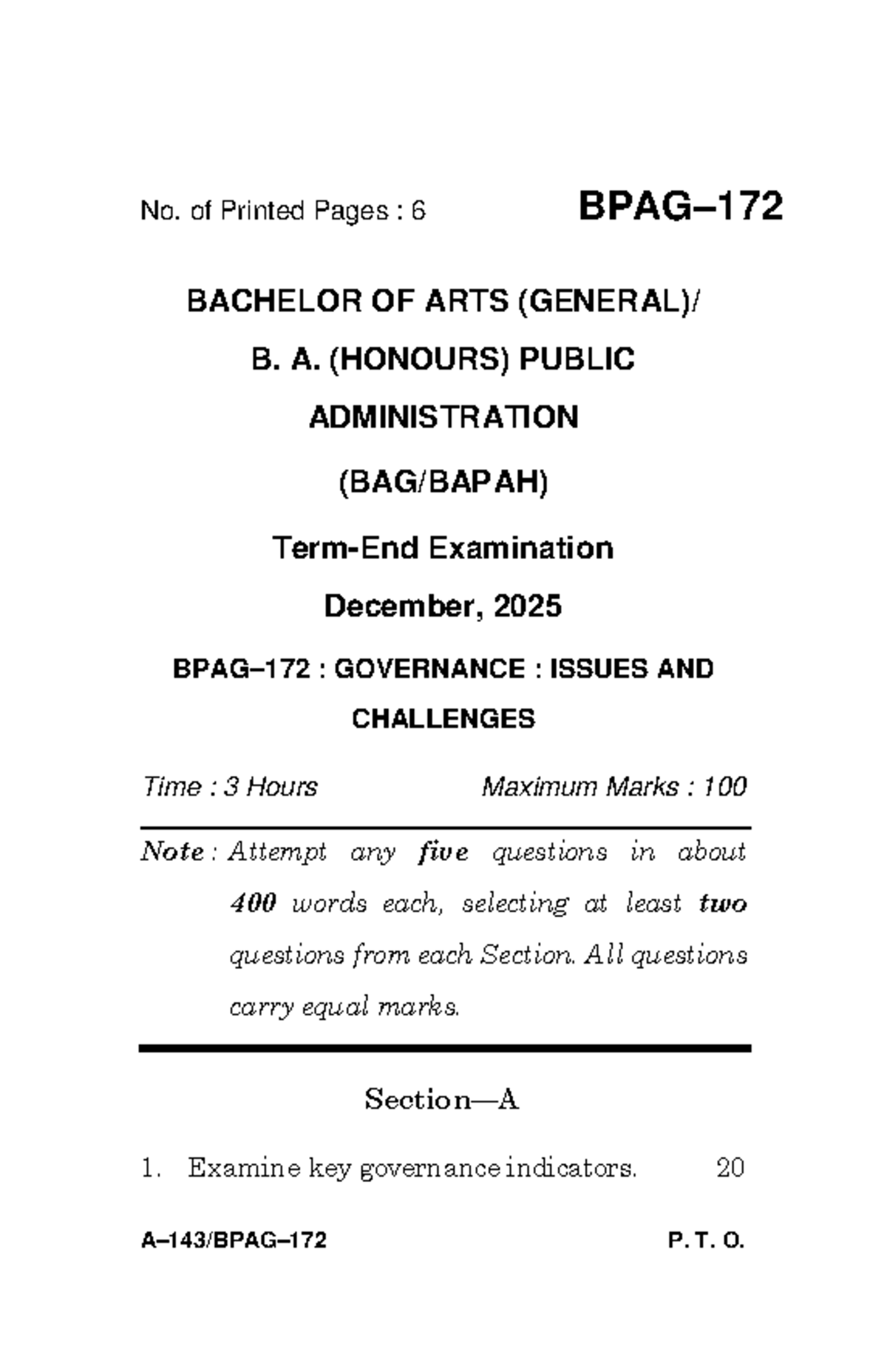 BPAG-172 - Governance Issues and Challenges: Exam Prep Notes - Studocu