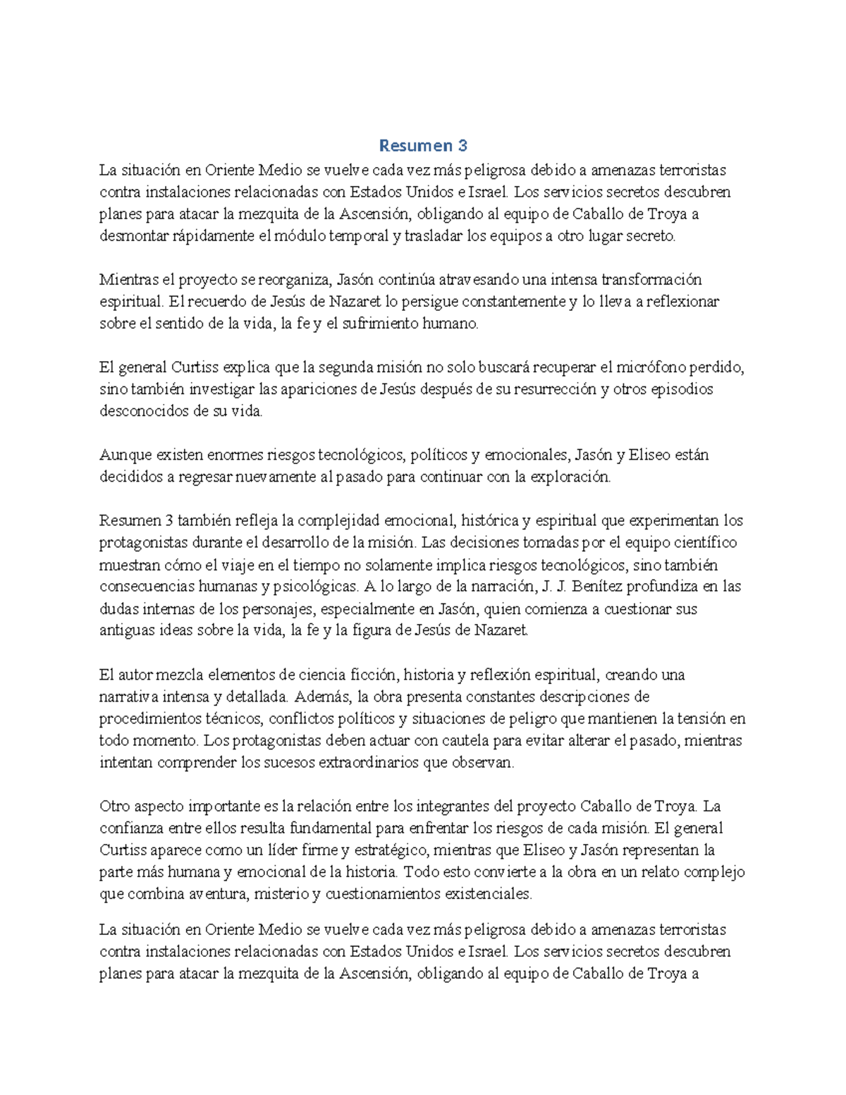 Caballo de Troya 1: Resumen y Análisis de la Misión Espiritual - Studocu