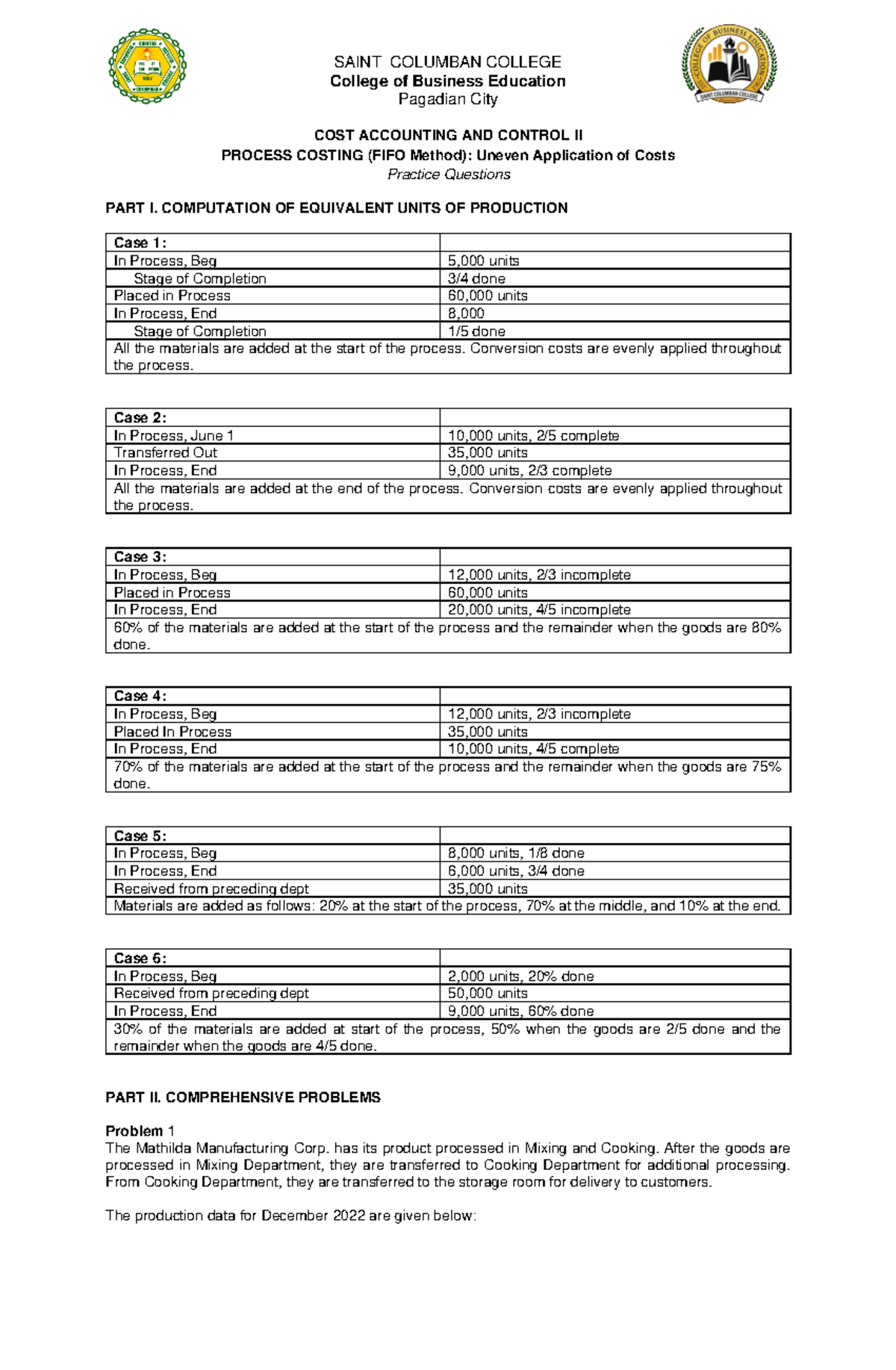 CAC 2 Process Costing Practice Questions and Problems - Studocu