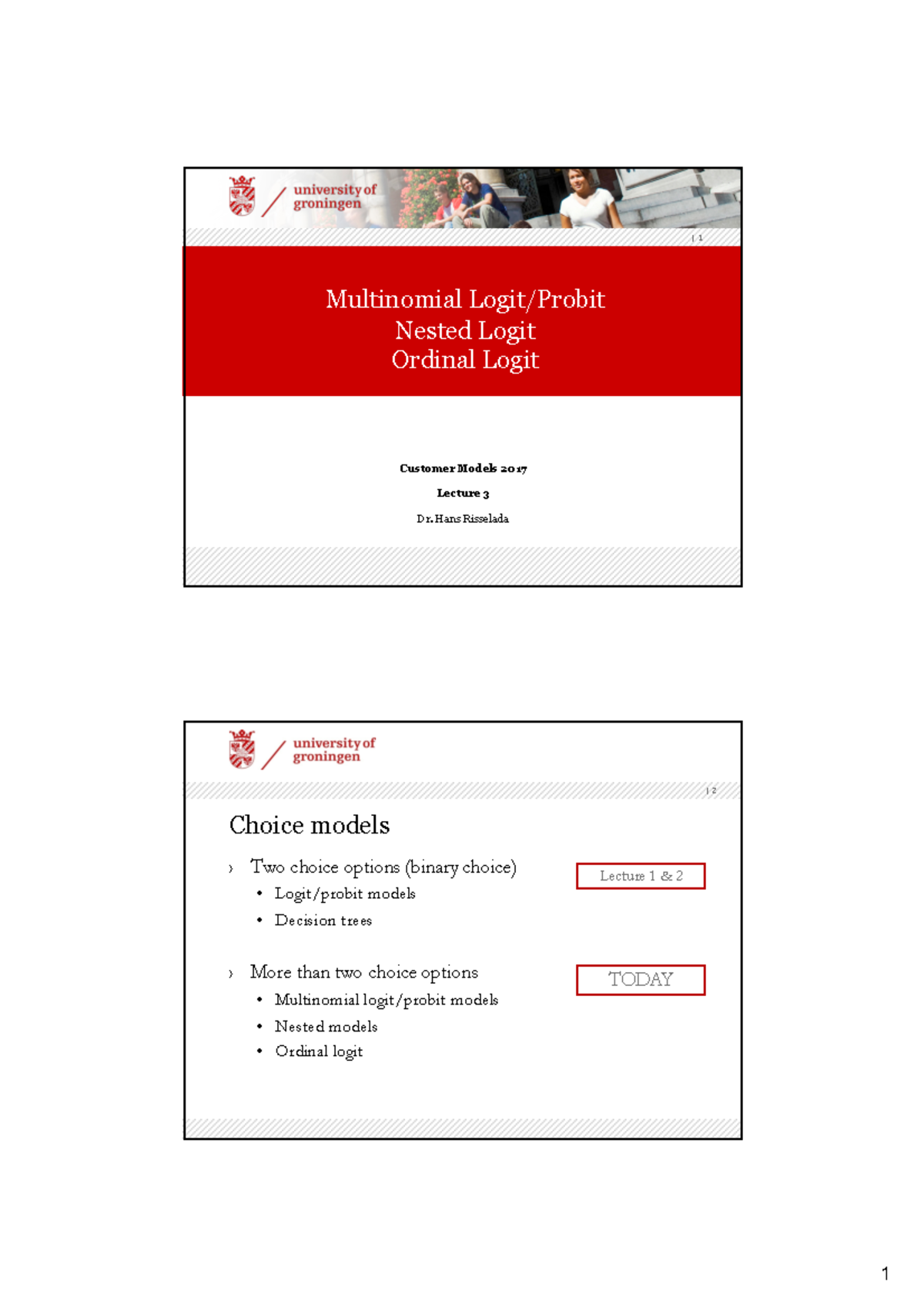 Lecture 3: Multinomial and Nested Logit Models Overview - Studeersnel