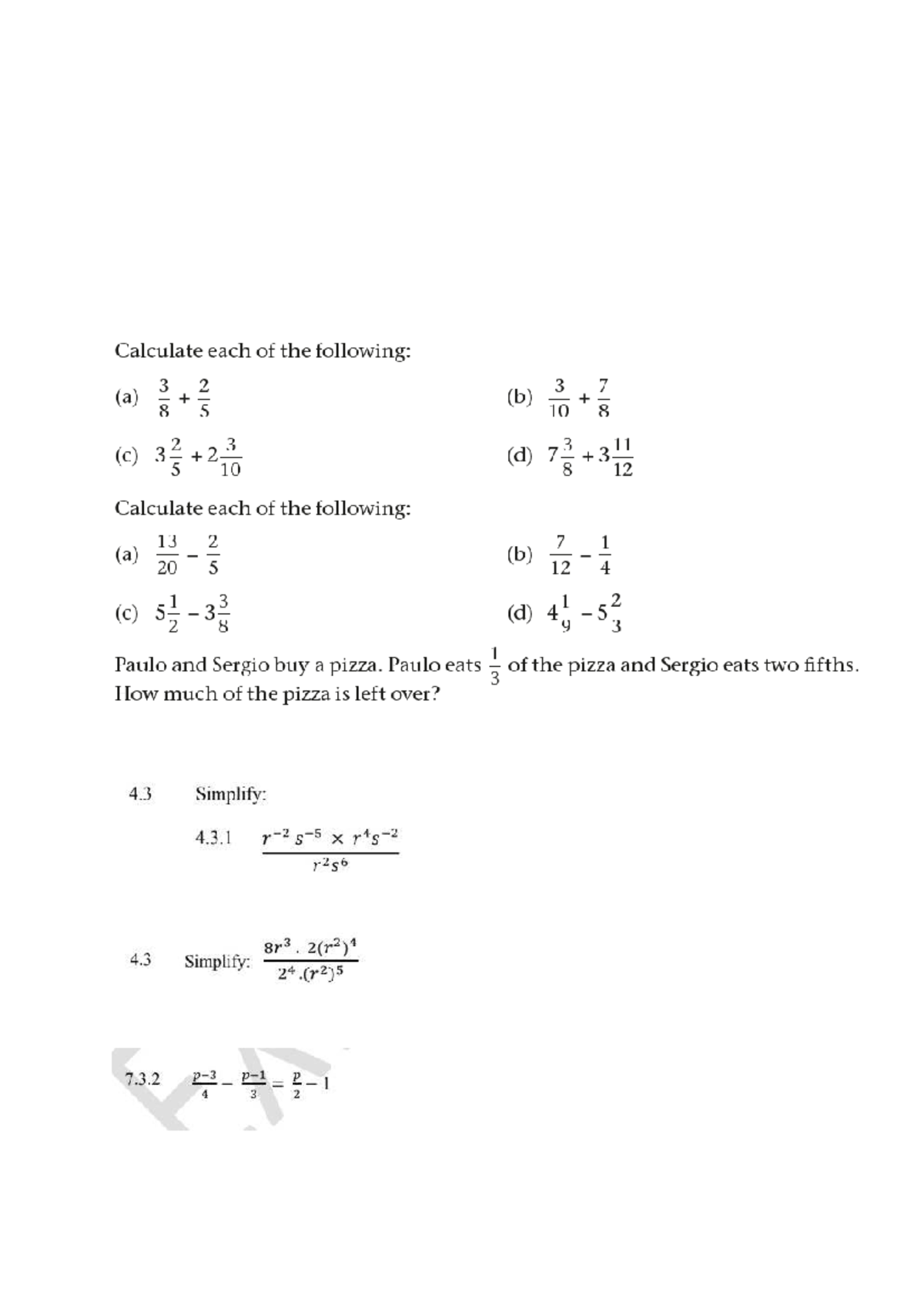Algebra Practice Questions: Calculations and Simplifications - Studocu