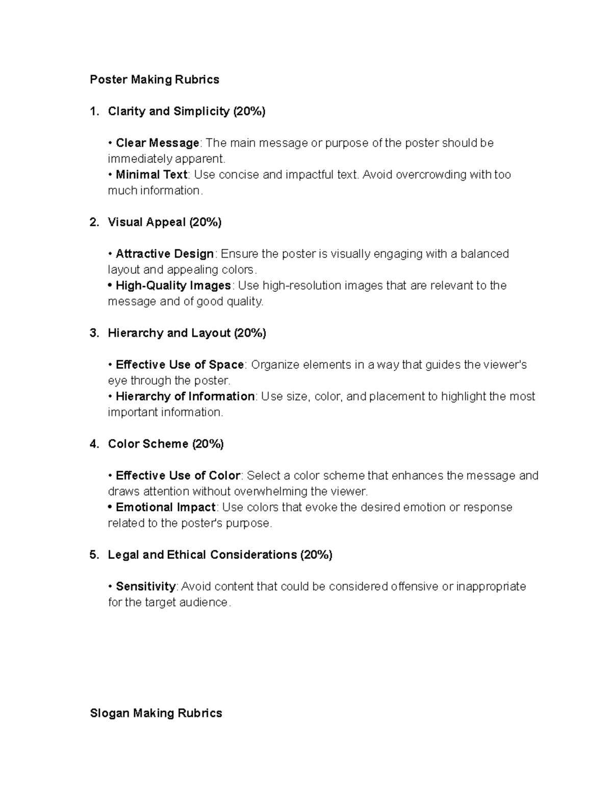 Rubrics for Poster and Slogan Creation: Guidelines and Tips - Studocu