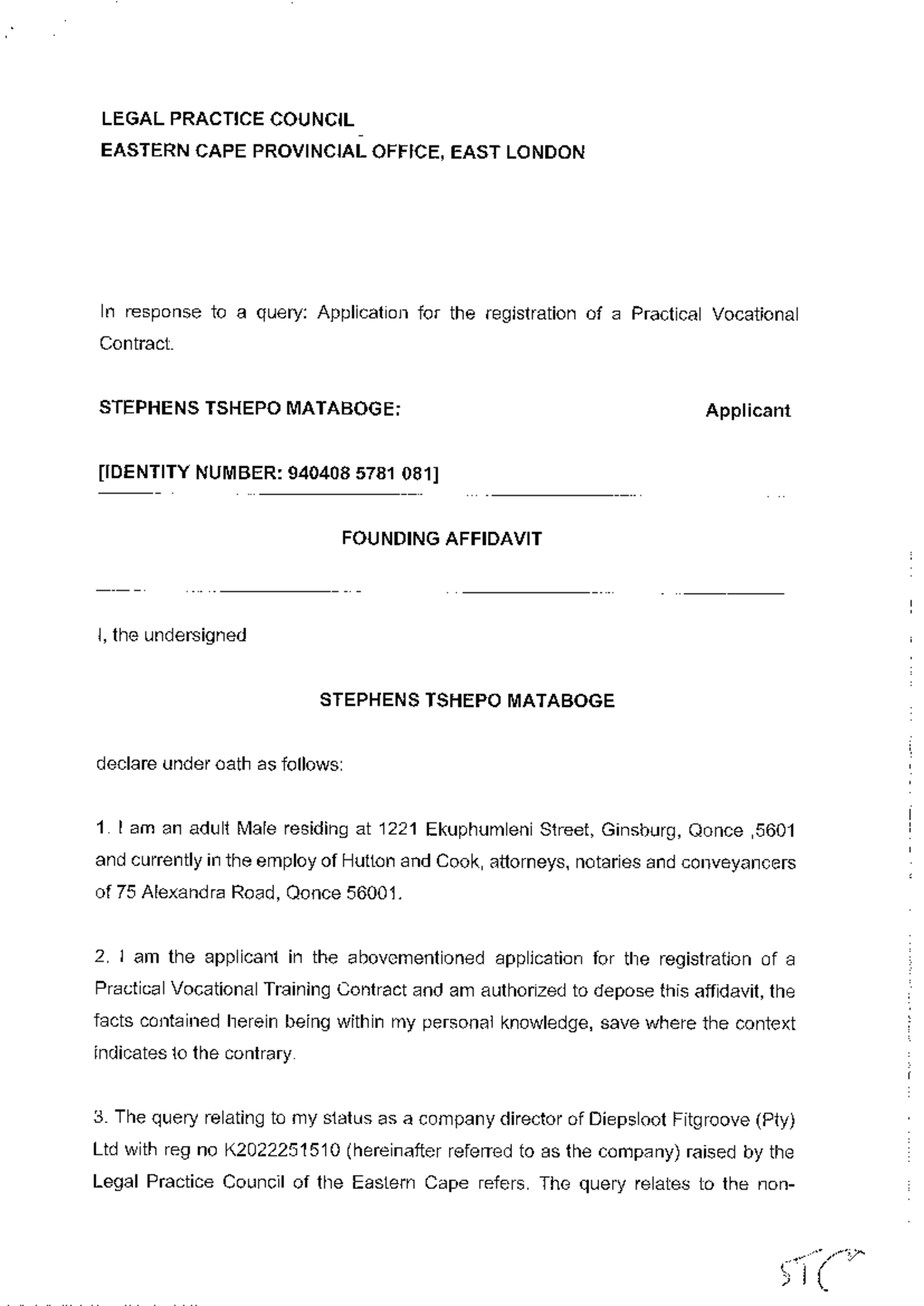 Founding Affidavit 1 - LEGAL PRACTICE COUNCIL EASTERN CAPE PROVINCIAL ...
