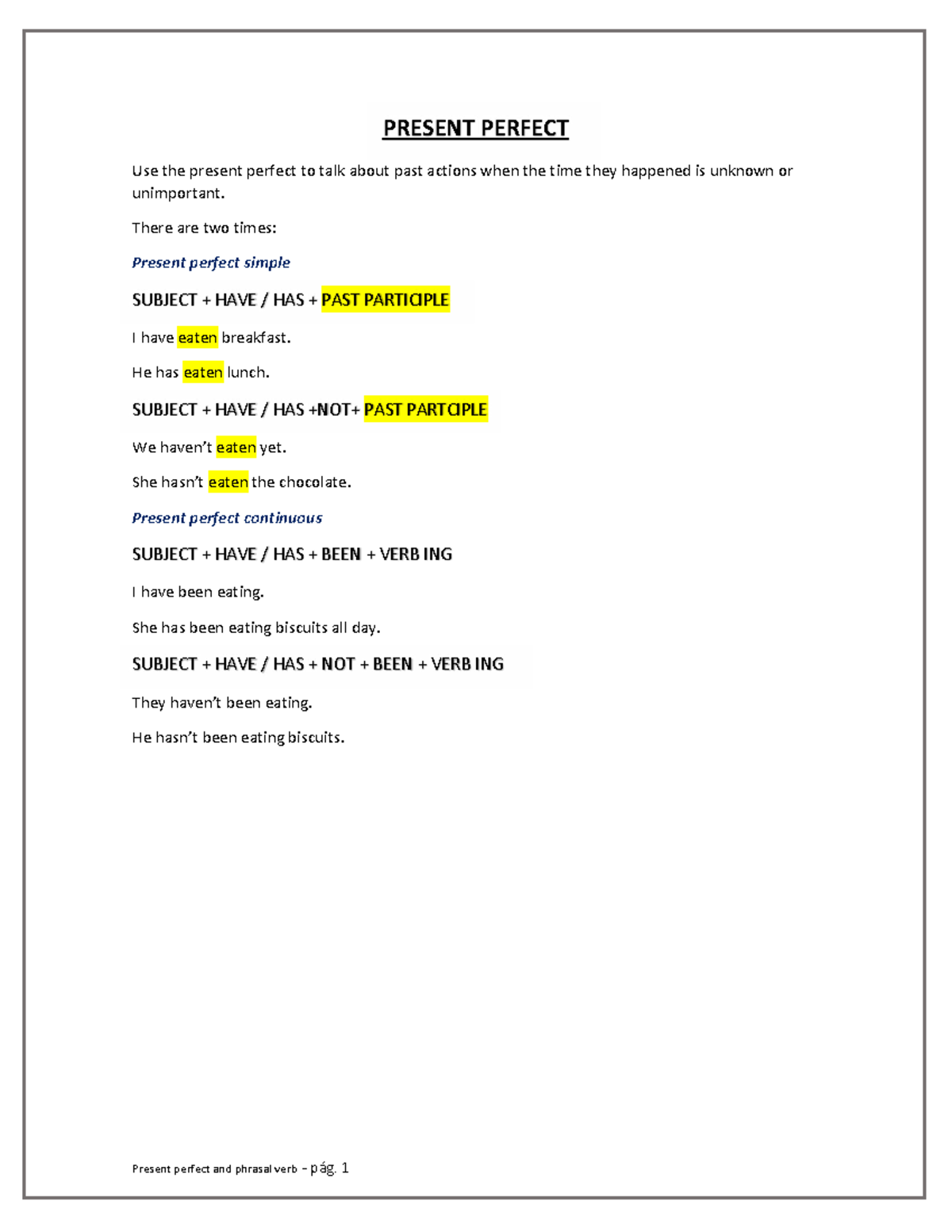 Present Perfect - Phrasal Verbs Overview and Usage - Studocu