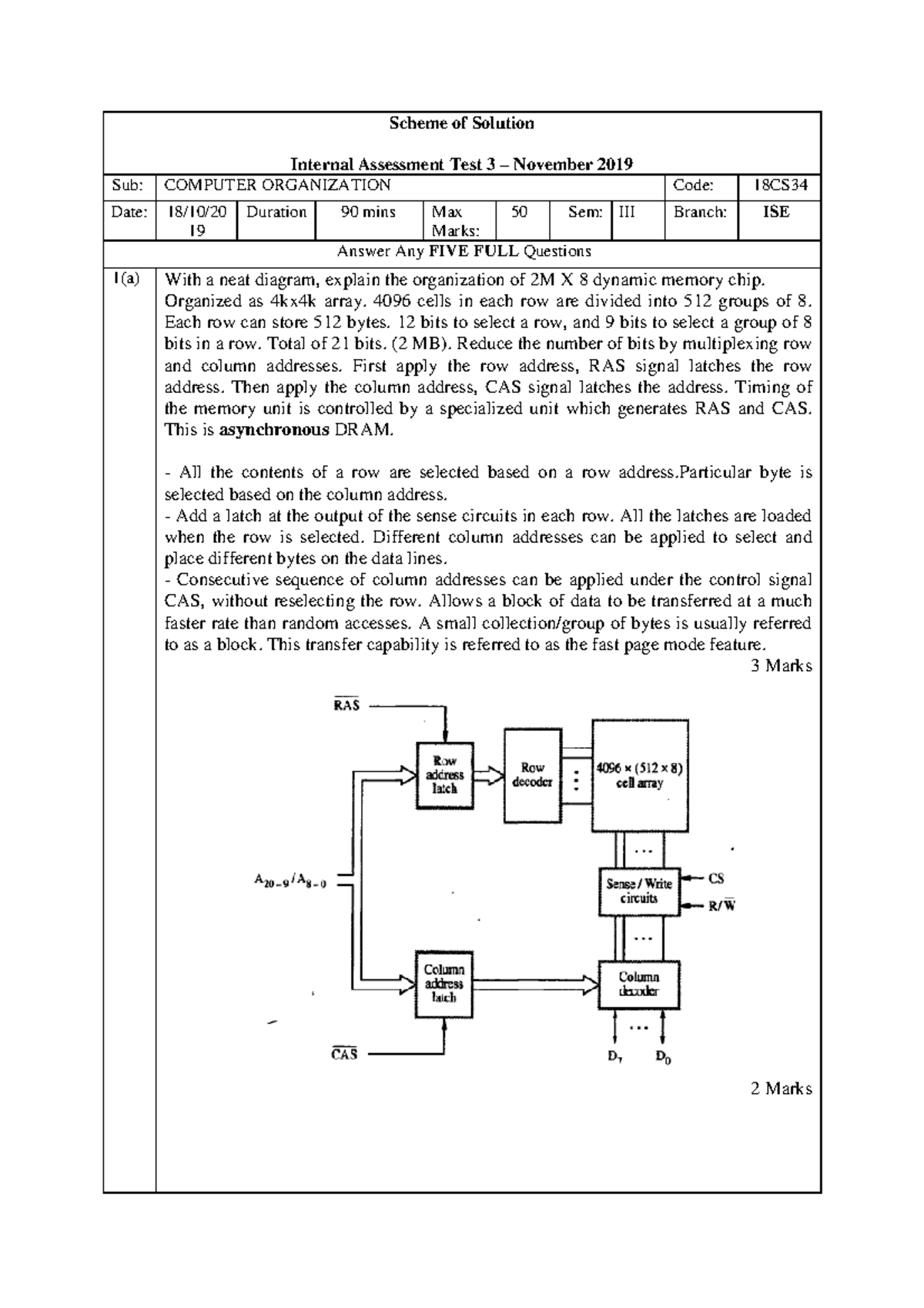 IAT-III Question Paper & Solutions for 18CS34 Computer Organization ...