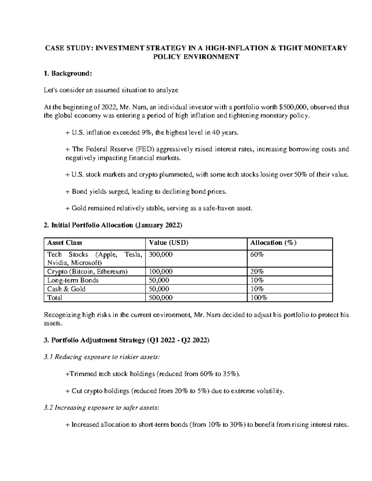 CASE STUDY: Investment Strategy in Tight Monetary Policy Environment ...