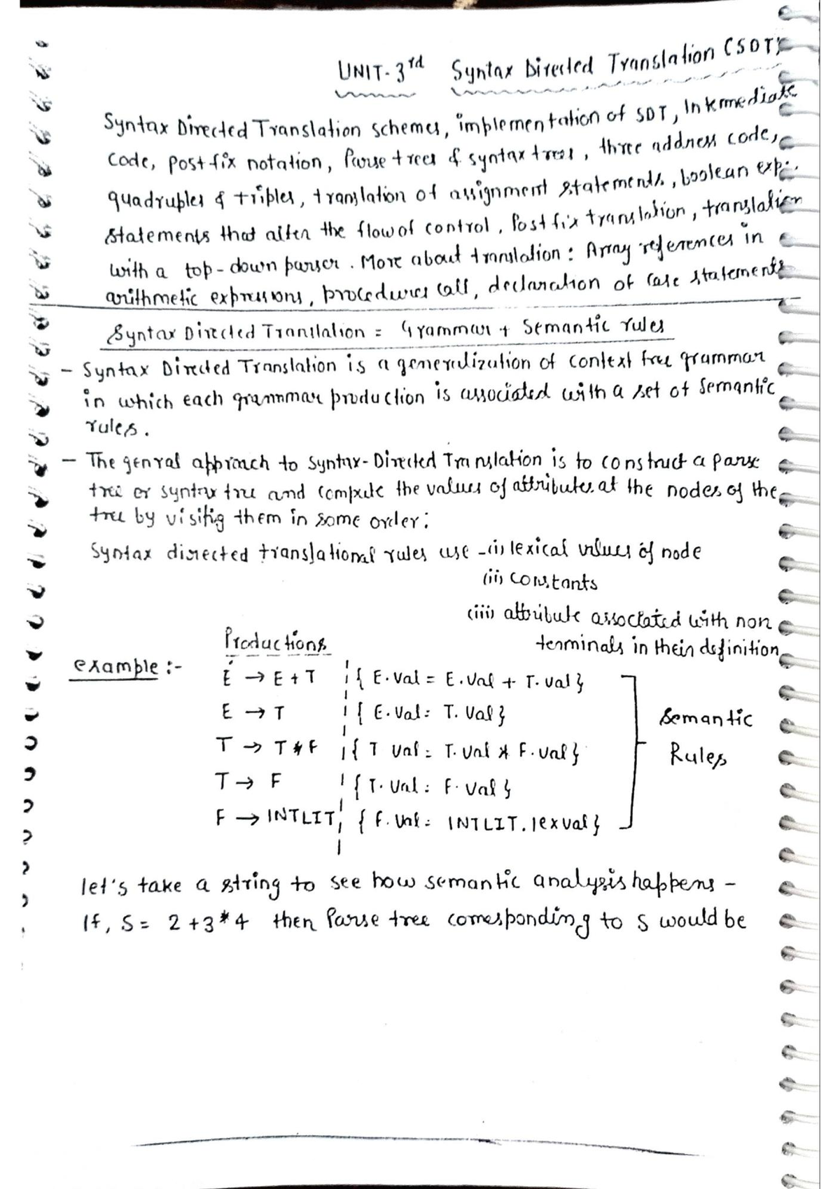 CD Unit 3 - Syntax Directed Translation and Intermediate Code Generation - Studocu