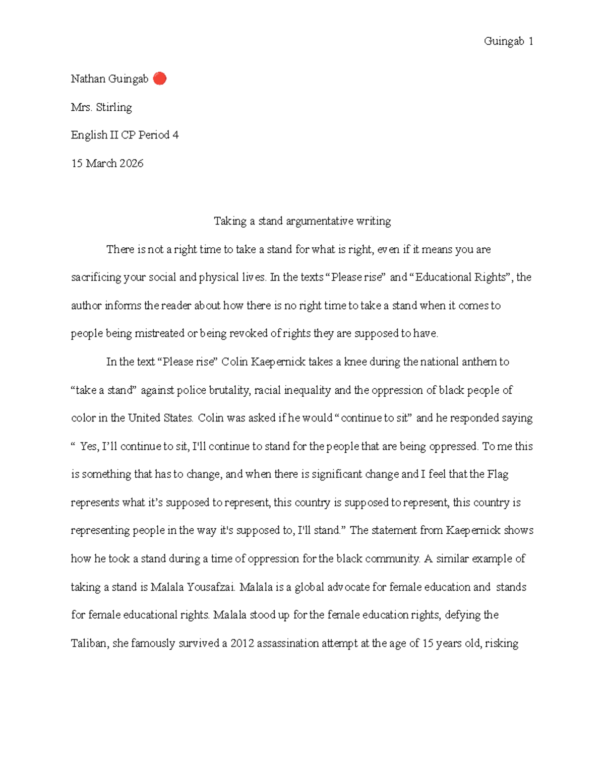 N.Guingab English II CP Unit 2 Argumentative Writing Response - Studocu
