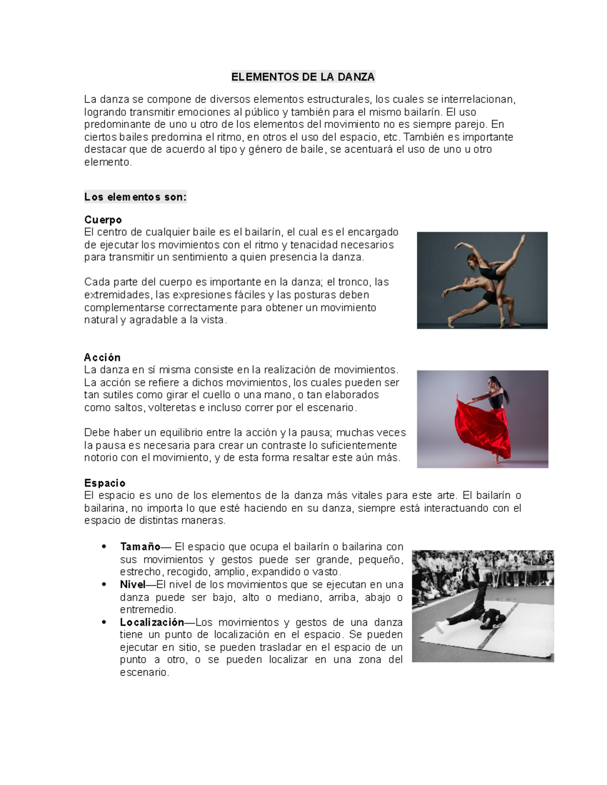 Elementos DE LA Danza - TAREA - ELEMENTOS DE LA DANZA La danza se compone de diversos elementos ...