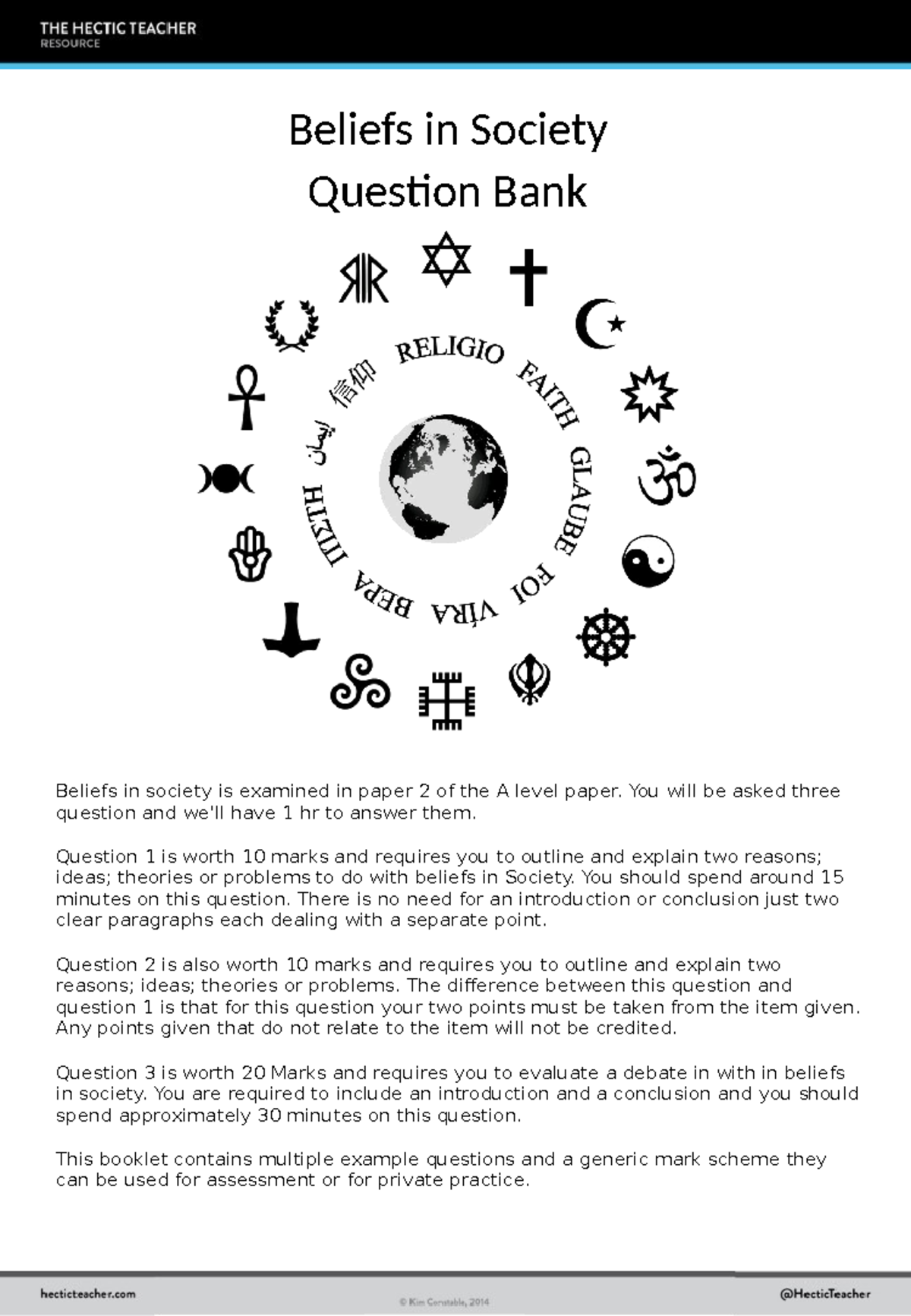 A Level Sociology - Beliefs in Society Question Bank and Guide - Studocu