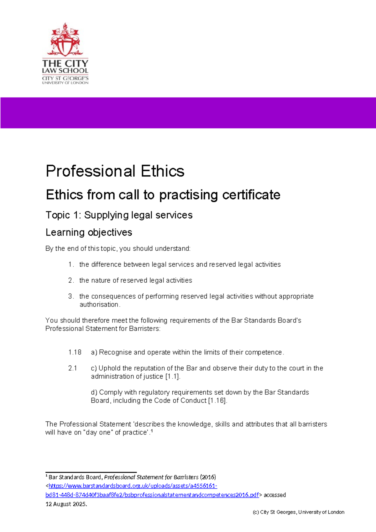 Professional Ethics: Supplying Legal Services - Learning Objectives ...