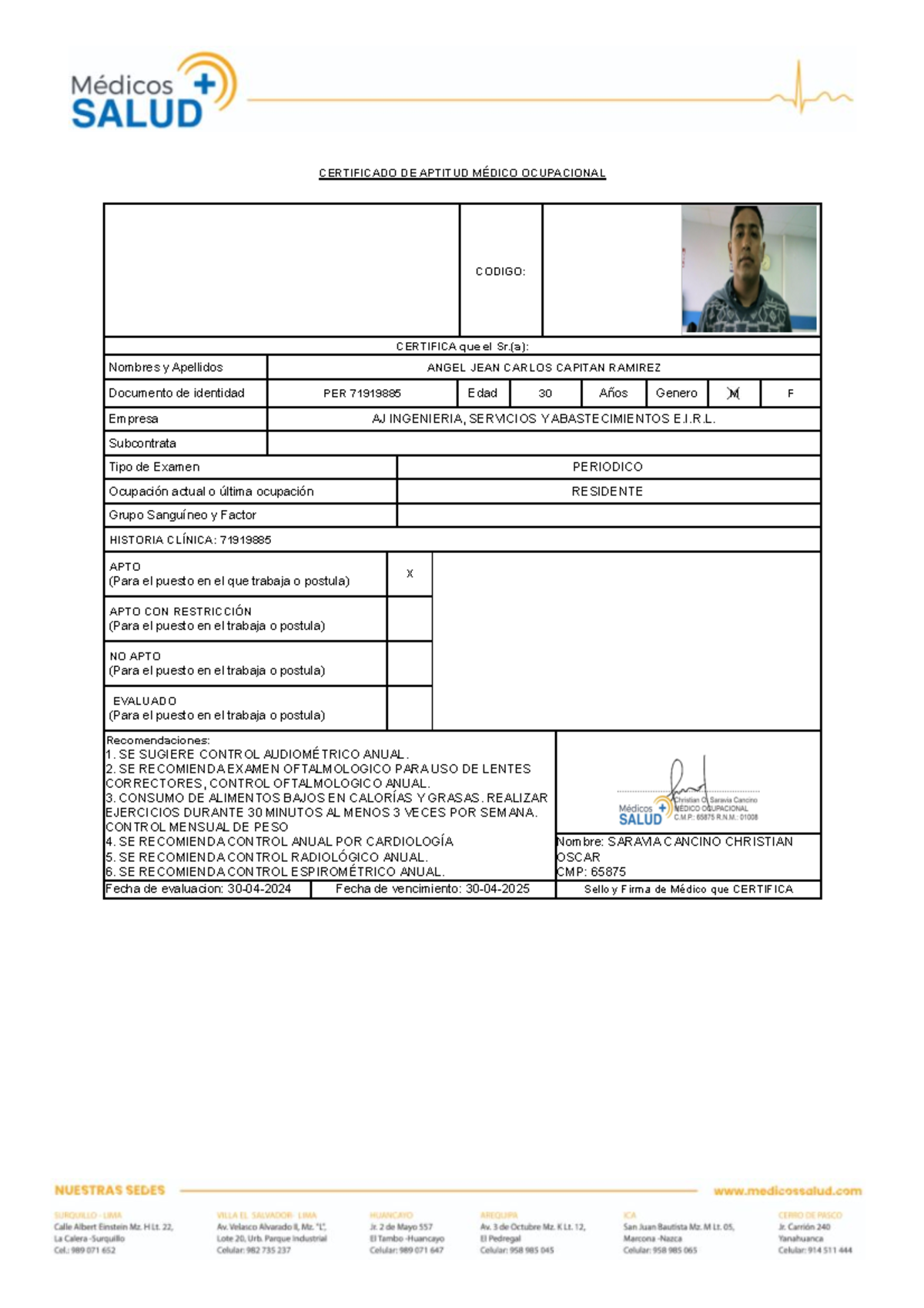 Certificados DE Altura- AJ ING - CERTIFICADO DE APTITUD MÉDICO ...