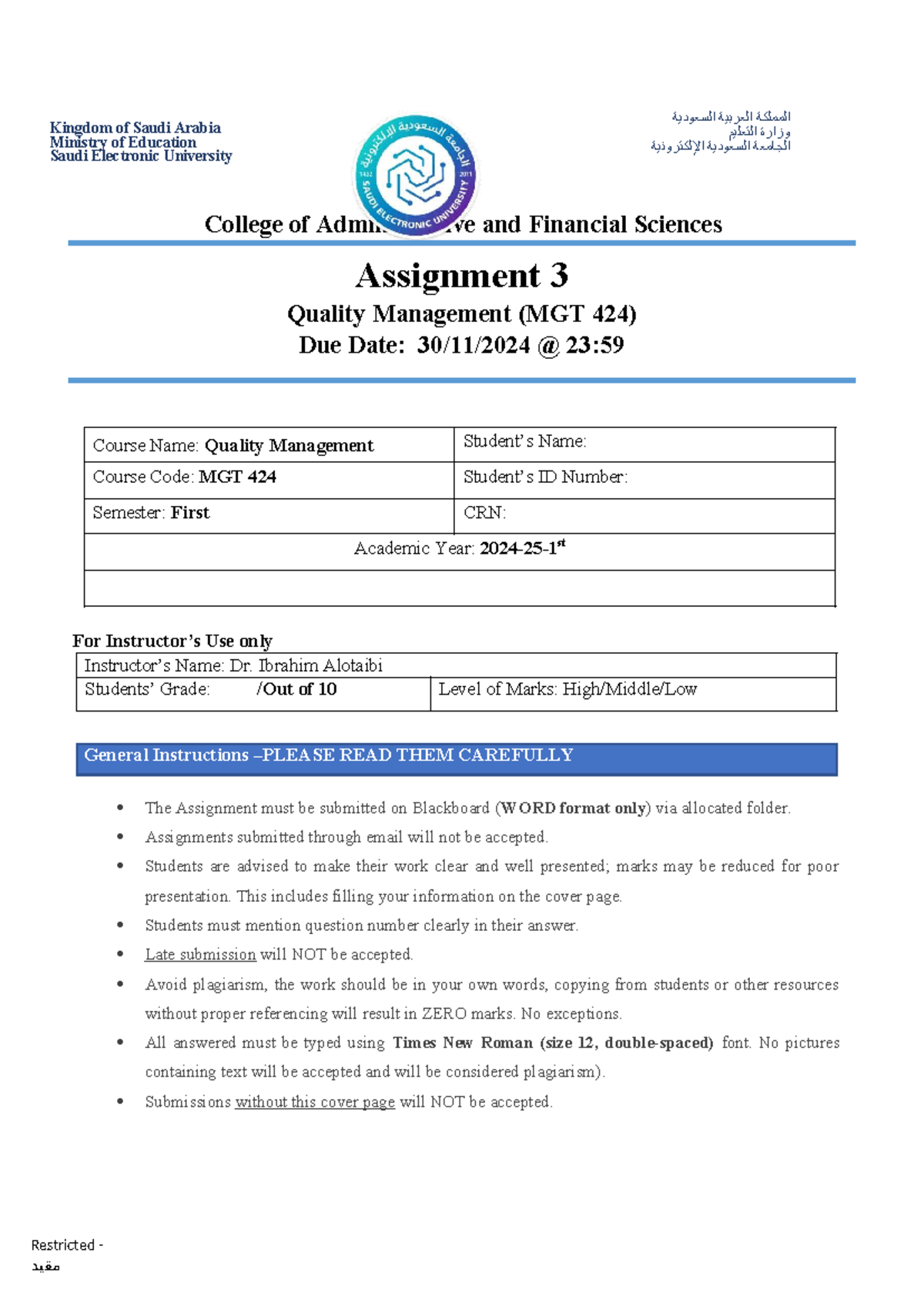 Quality management assignment 3: Using Six Sigma DMAIC (MGT 424) - Studocu