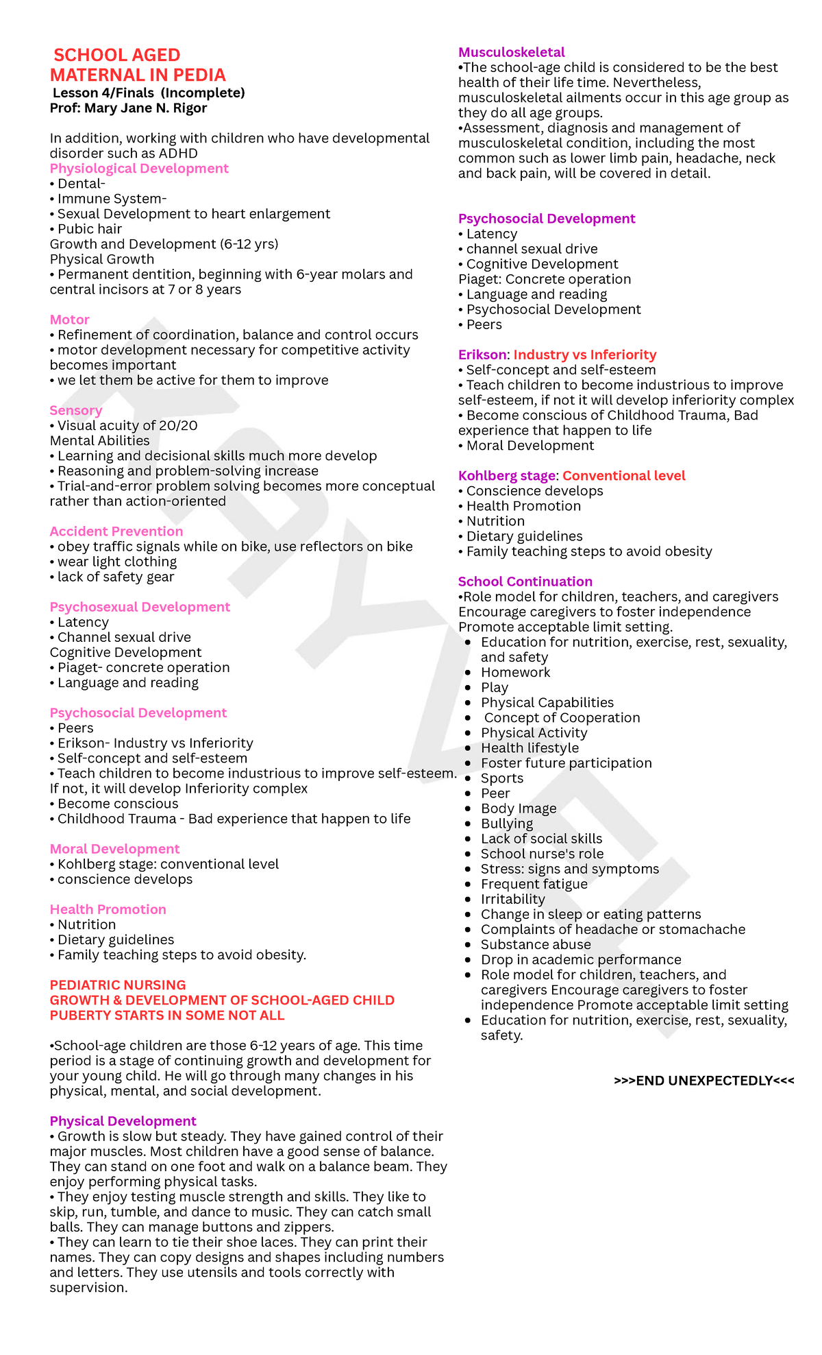 Maternal & Pediatric Growth Development FL4 1 - Lecture Notes - Studocu