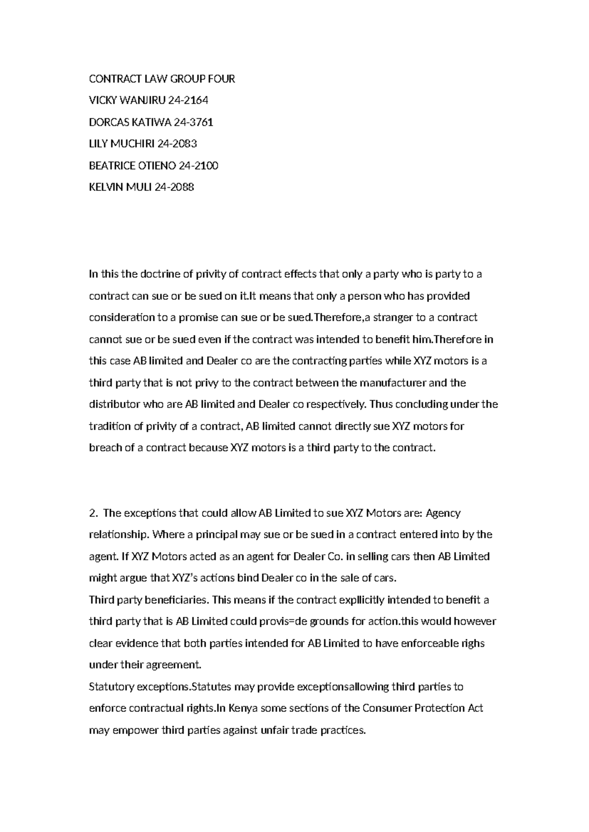 Contract Law Assignment 1: Privity of Contract and its Implications ...