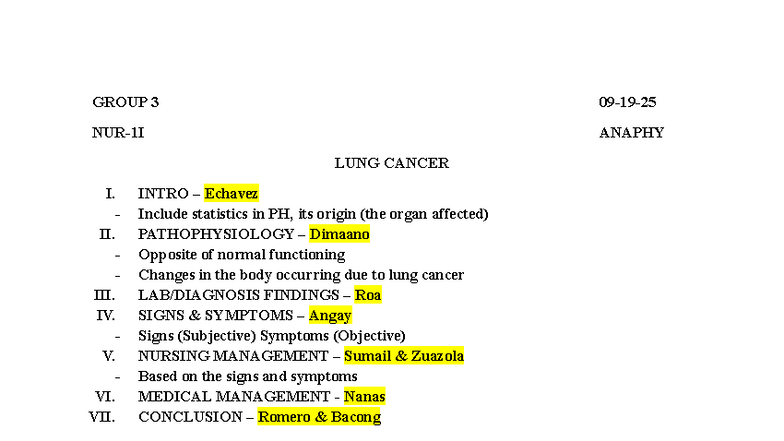 Anaphy-Report - lung cancer - GROUP 3 09-19- NUR-1I ANAPHY LUNG CANCER I. INTRO – Echavez ...
