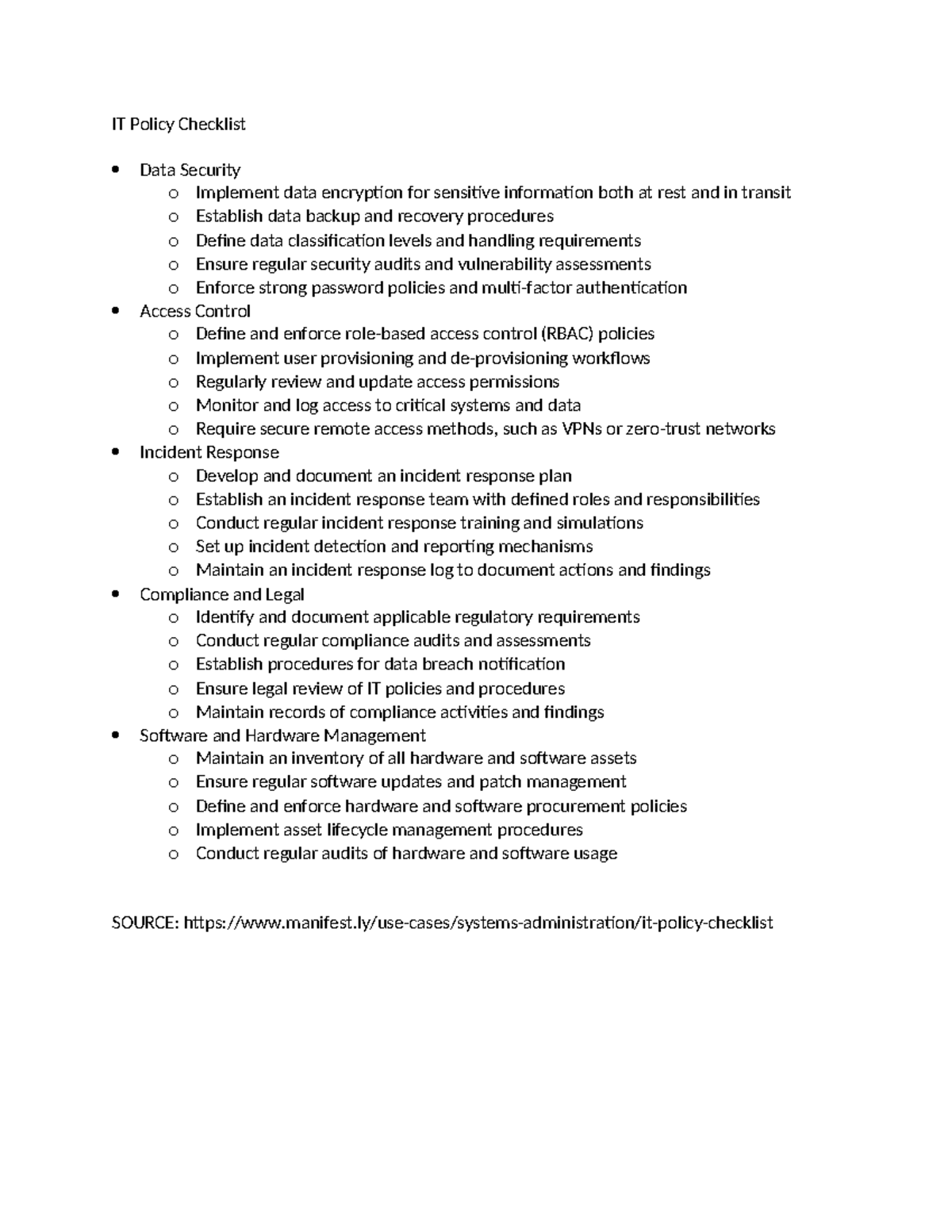 IT Policy Checklist - Studocu