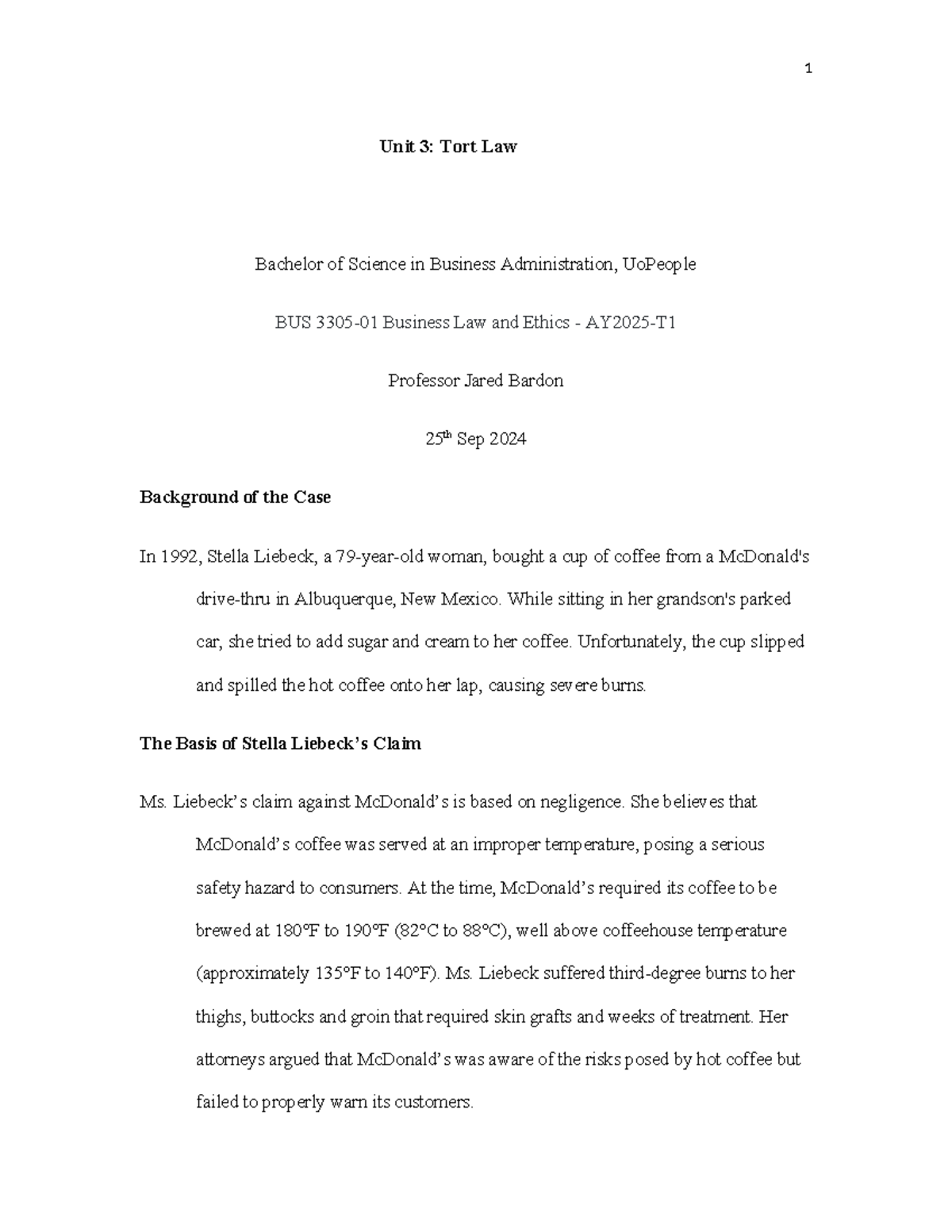 Unit 3 Tort Law D - law - Unit 3: Tort Law Bachelor of Science in ...