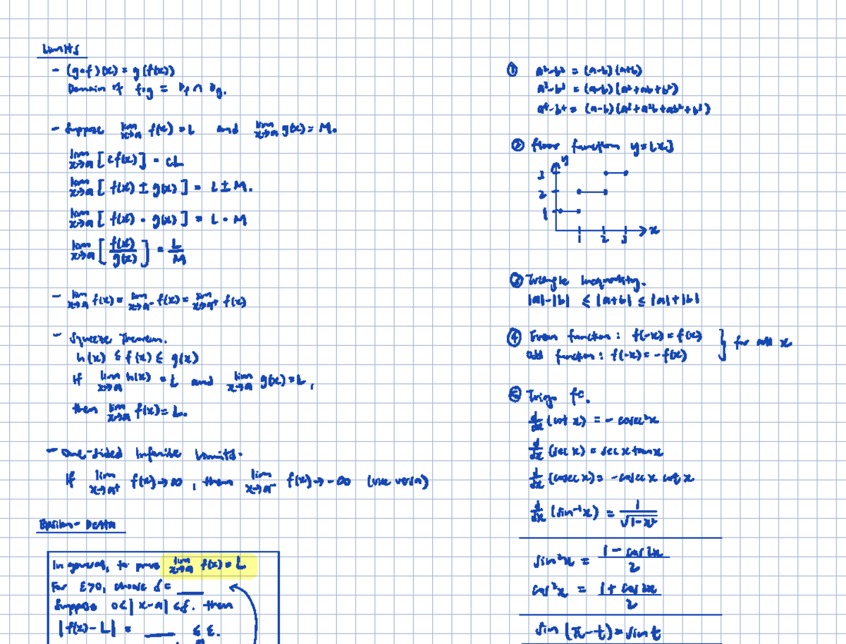 Cheat Sheet - Final Exam: Limits, Continuity, and Differentiation - Studocu