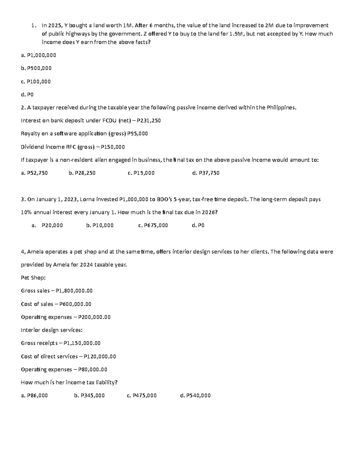 Taxation Questions and Answers for Course Code: TAX101 - Studocu