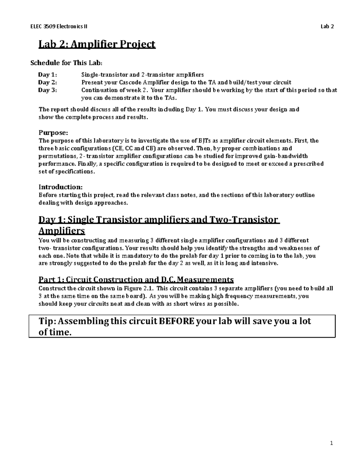 Lab2 2024 v6 - lab report - Day 1: Single-transistor and 2-transistor ...