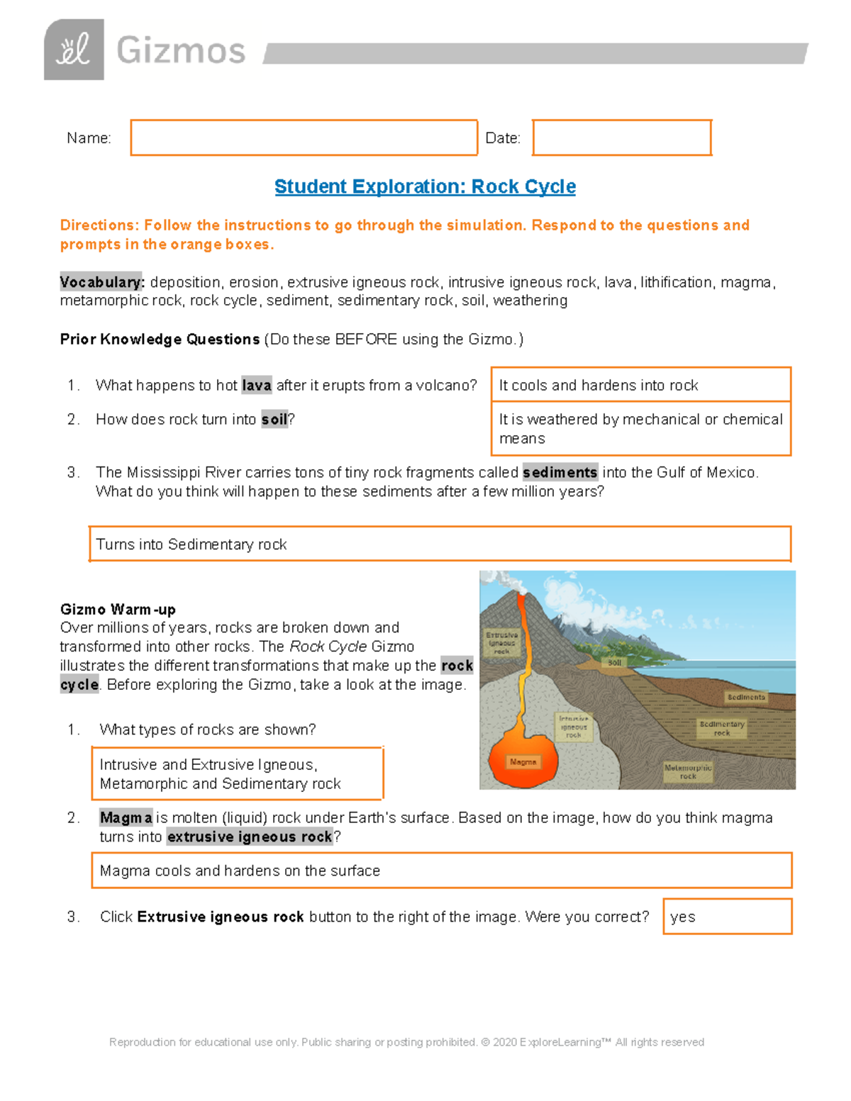 Rock Cycle Gizmo - Name: Date: Student Exploration: Rock Cycle ...