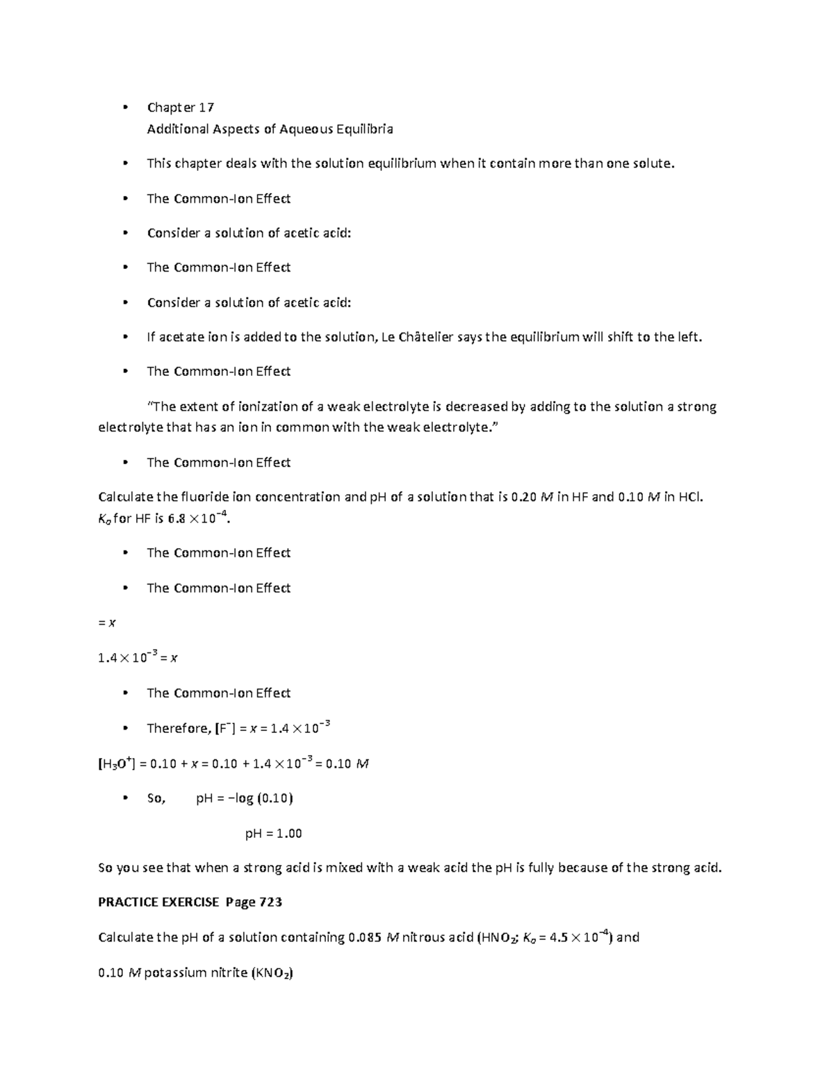Chapter 17 notes - Chapter 17 Additional Aspects of Aqueous Equilibria ...